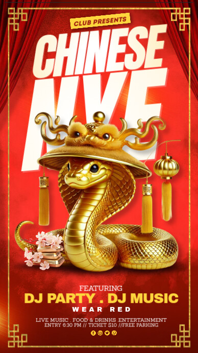 Red Maximalist Lunar Year Of Snake Instagram Story Template | PosterMyWall