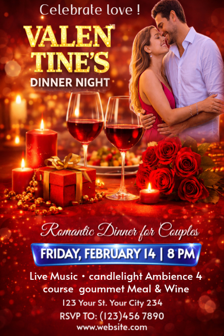 Copy of Red Maximalist Luxury Valentine Dinner Night Poster | PosterMyWall