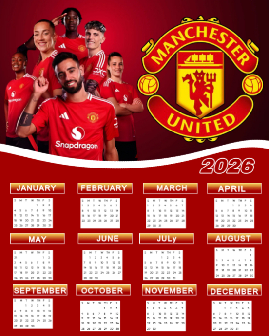 Red Maximalist Manchester United 2026 Calendar Instagram Portrait ...