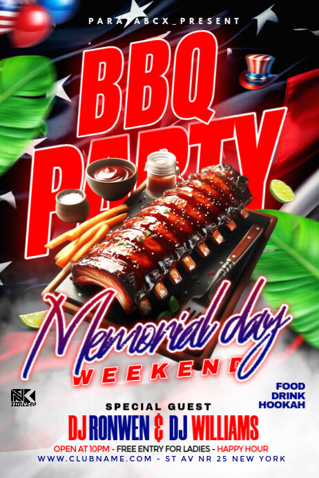Red Maximalist Memorial Day Bbq Party Poster Template | PosterMyWall