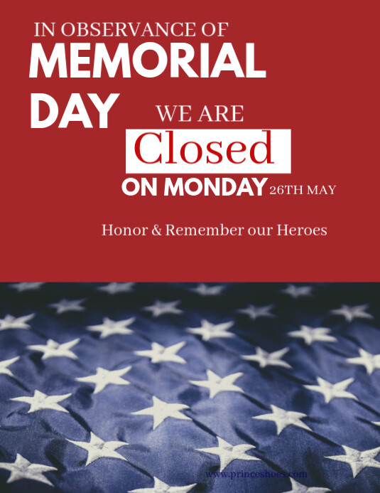 Modèle Red Maximalist Memorial Day Closure Announcement Flyer (us Letter) | PosterMyWall