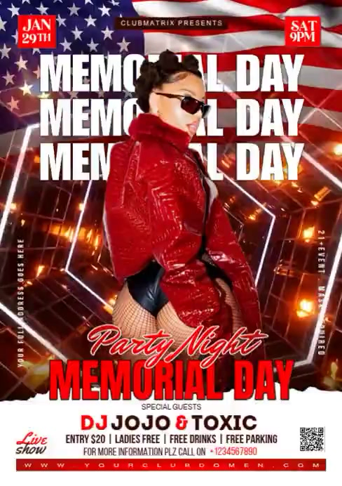 Red Maximalist Memorial Day Party A4 Video Template | PosterMyWall