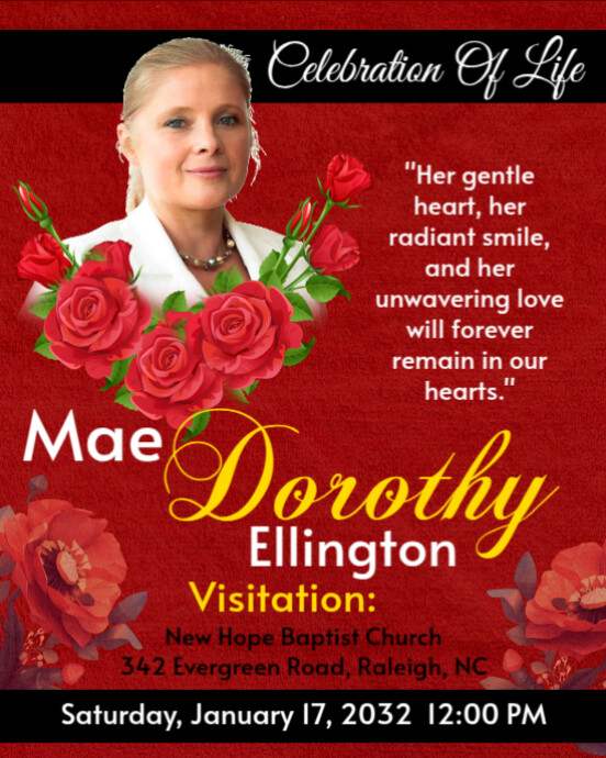 Red Maximalist Memorial Funeral Announcement Flyer, Funeral Instagram Portrait Template ...