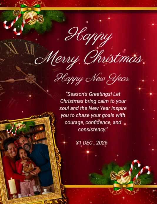 Red Maximalist Merry Christmas & Happy New Year Wishes Flyer Flyer (us ...