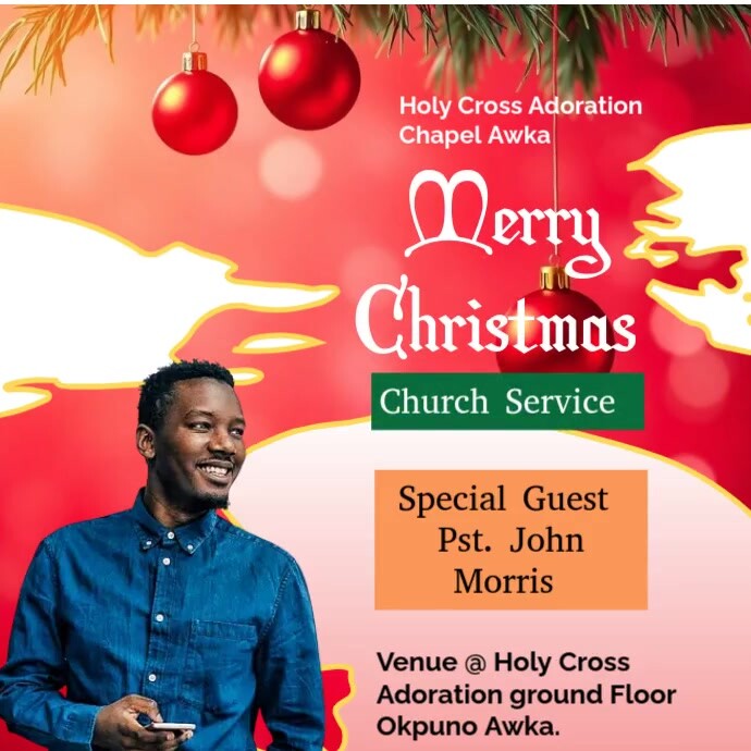 Red joyful merry Christmas church service gif Instagram post Template ...