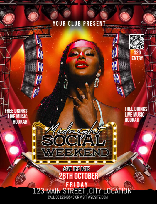 Red Maximalist Midnight Social Weekend Flyer (us Letter) Template | PosterMyWall