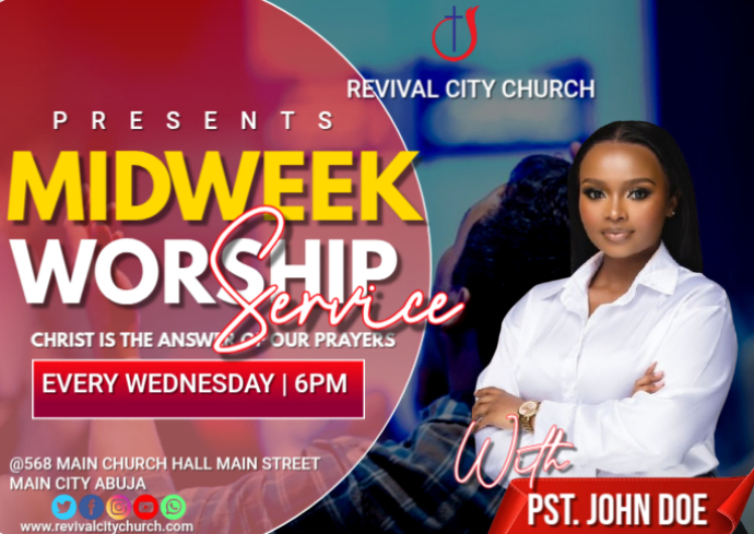 Red Maximalist Midweek Worship Service Postcard Template | PosterMyWall