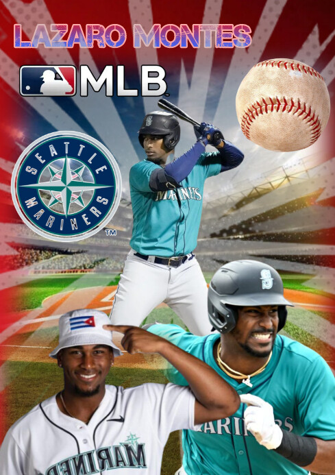 Red Maximalist Mlb Lazaro Montes Seattle Mari Template | PosterMyWall