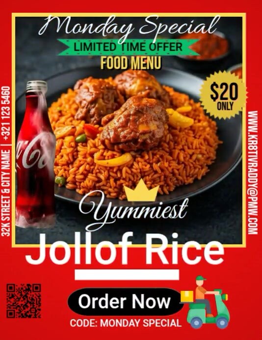 Red Maximalist Monday Special Jollof Rice Flyer (us Letter) Template ...