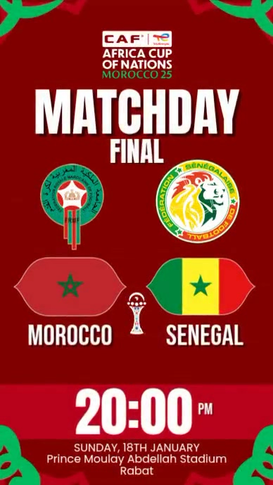 Red Maximalist Morocco Vs Senegal Afcon Final Instagram Story Template ...