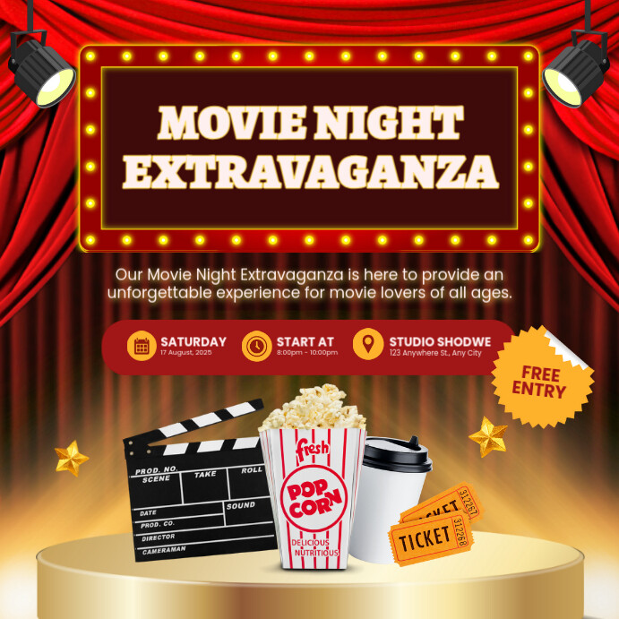 Red Maximalist Movie Night Extravaganza Instagram Post Template ...