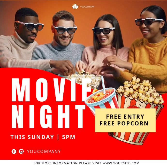 Red Maximalist Movie Night Square (1:1) Template | PosterMyWall