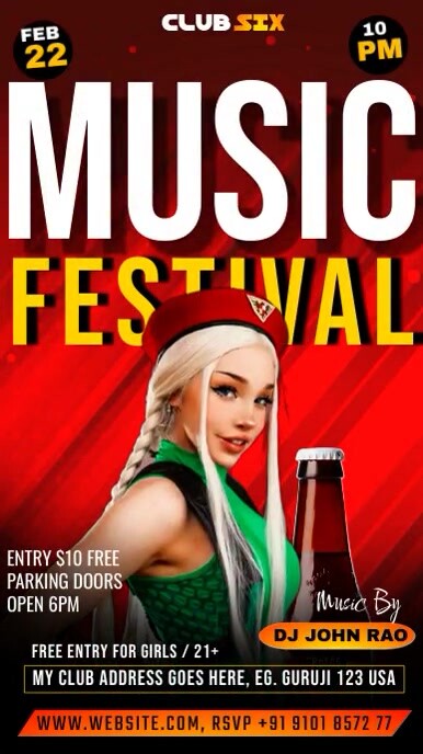 Red Maximalist Music Festival Night Show Ads Template | PosterMyWall