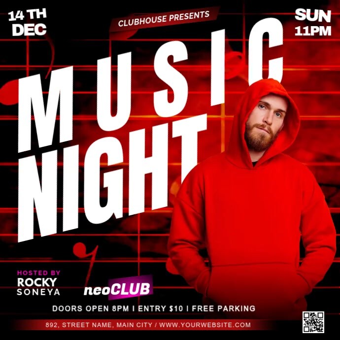 Red Maximalist Music Night Instagram Post Template | PosterMyWall