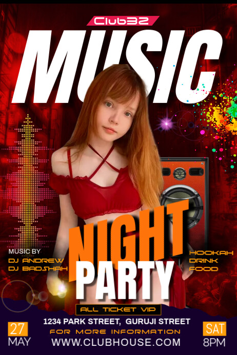 Red Maximalist Music Night Party Poster Template | PosterMyWall