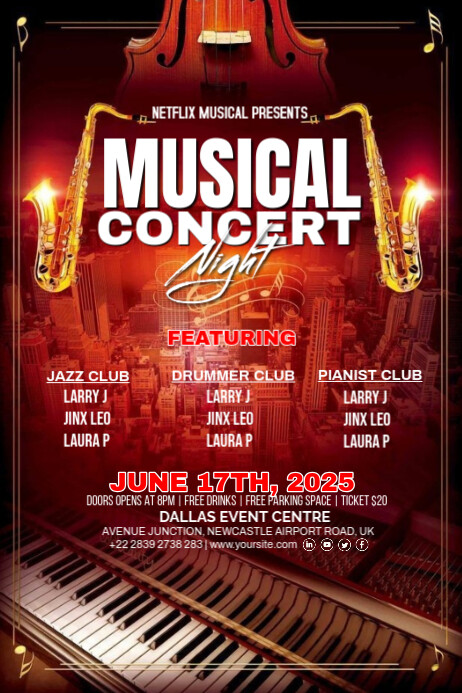Red Maximalist Musical Concert Night Poster Template | PosterMyWall