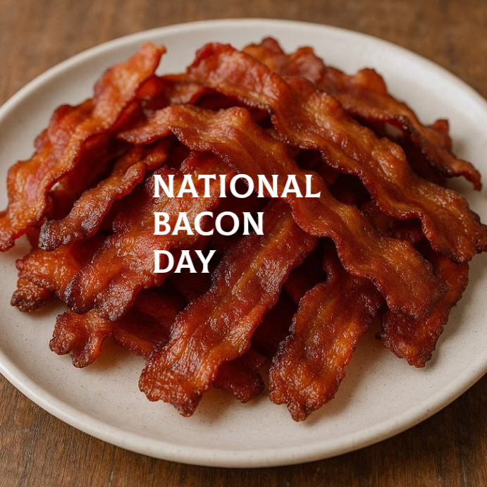 Red Maximalist National Bacon Day Instagram Post Template | PosterMyWall