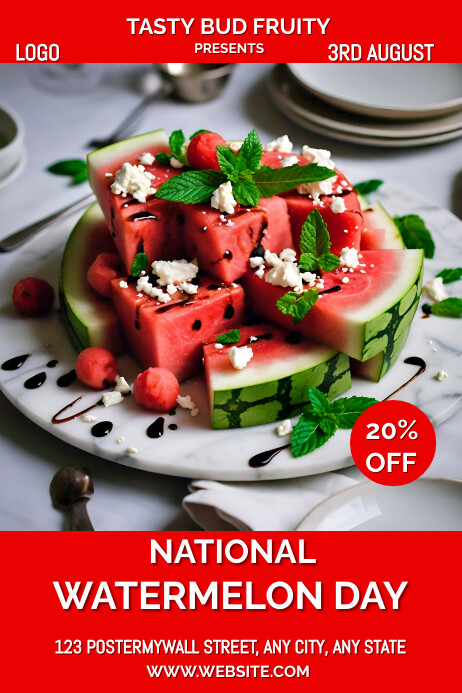 Red Maximalist National Watermelon Day Poste Template | PosterMyWall