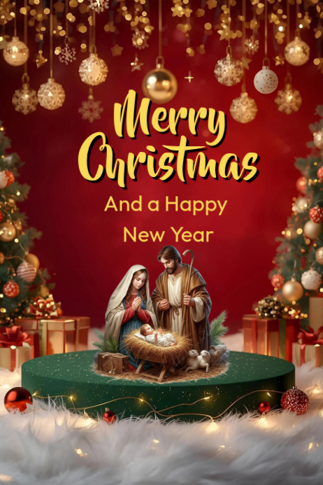 Red Maximalist Nativity Christmas Poster Template | PosterMyWall