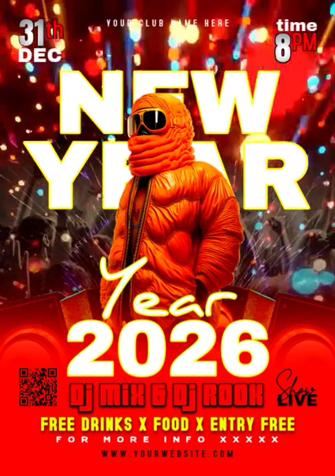 Plantilla de Red Maximalist New Year 2026 Party A1 | PosterMyWall