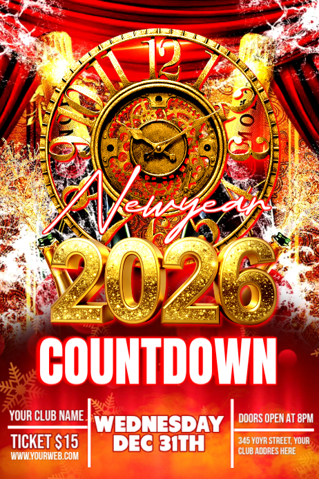Red Maximalist New Year Countdown 2026 Poster Template | PosterMyWall
