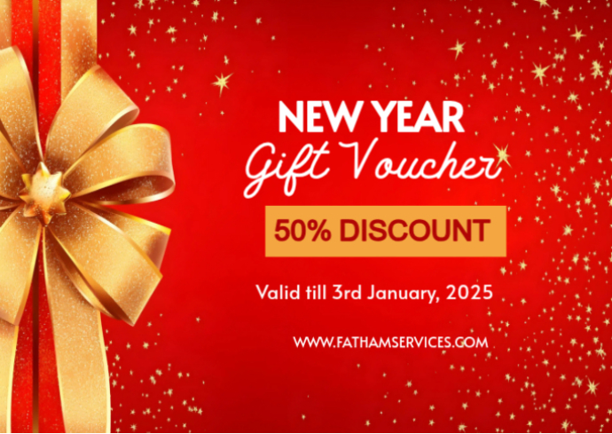 Plantilla de Red Maximalist New Year Gift Voucher Postcard | PosterMyWall