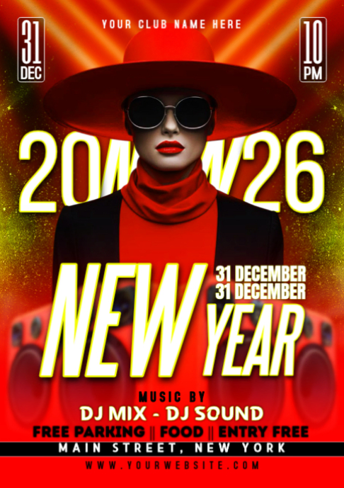 Red Maximalist New Year Night Party 2026 A2 Template | PosterMyWall