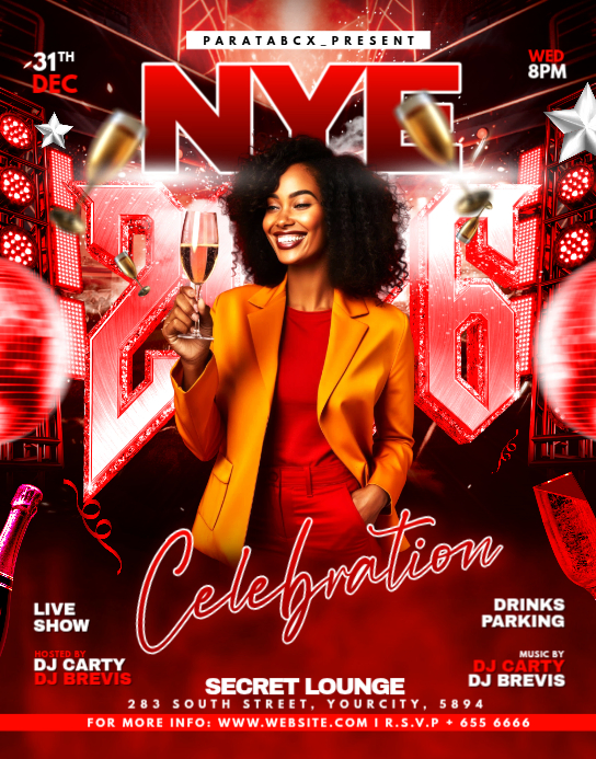 Red Maximalist New Year Party Celebration Template Poster/wallboard ...