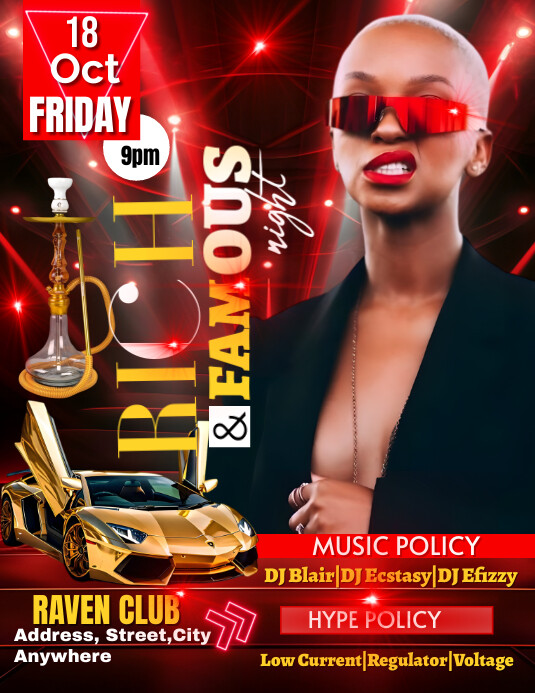 Plantilla de Red Maximalist Night Club Party Flyer Flyer | PosterMyWall