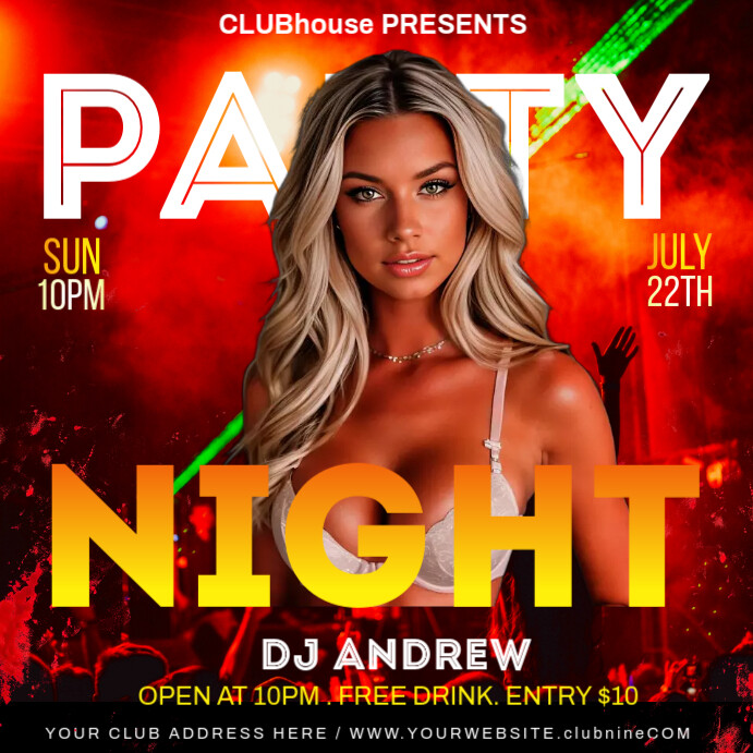 Red Maximalist Night Club Party Instagram Post Template | PosterMyWall