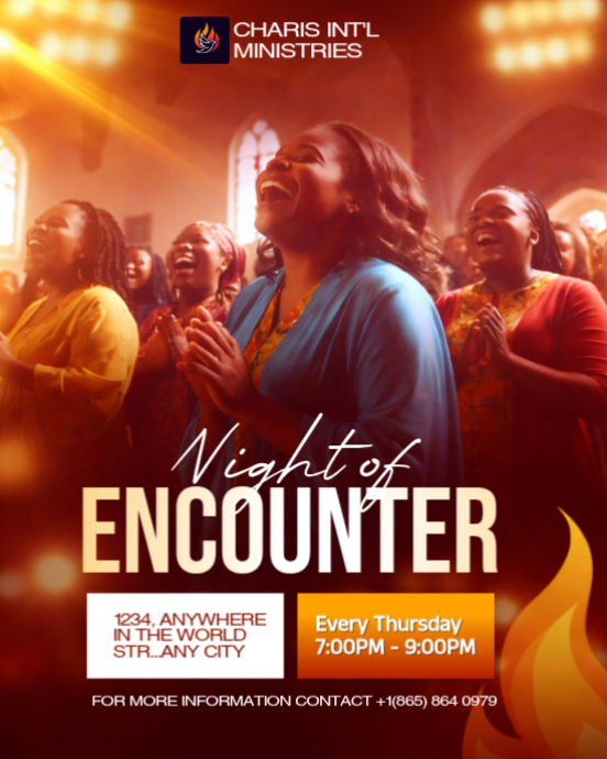 Red Maximalist Night Of Encounter Church Worship Flyer Template ...