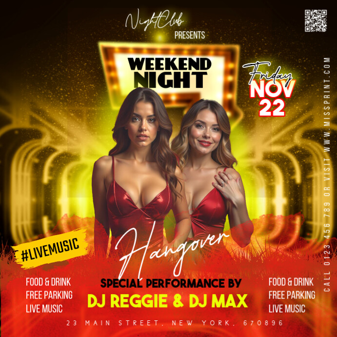 Red Maximalist Night Party Instagram Post Template | PosterMyWall