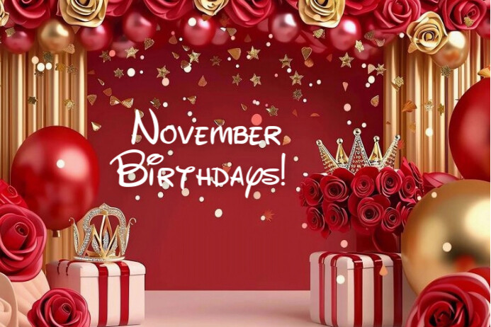 Red Maximalist November Birthdays Banner 4' × 6' Template | PosterMyWall