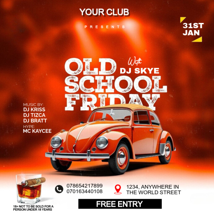 Red Maximalist Old School Friday Flyer Instagram Post Template | PosterMyWall