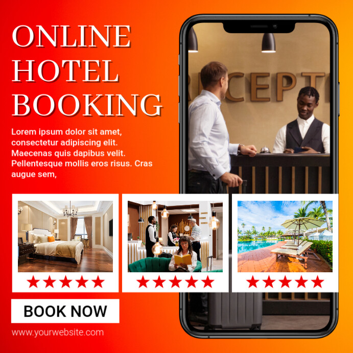 Red Maximalist Online Hotel Booking Instagram Post Template | PosterMyWall