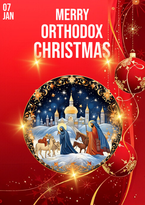 Red Maximalist Orthodox Christmas A4 Template | PosterMyWall