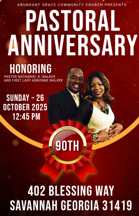 Plantilla de Red Maximalist Pastor Anniversary Flyer Tabloid | PosterMyWall
