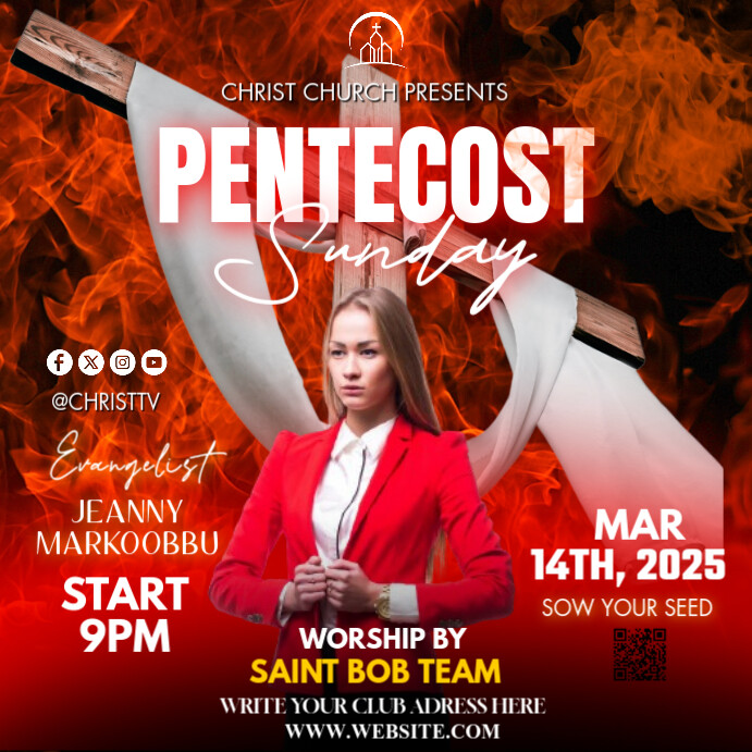 Red Maximalist Pentecost Sunday Instagram Post Template | PosterMyWall