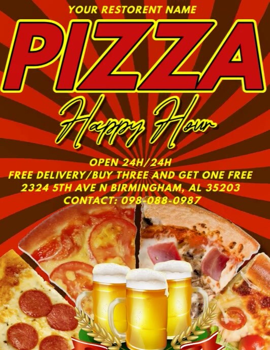 Copy of Red Maximalist Pizza Happy Hour Flyer (us Letter) | PosterMyWall