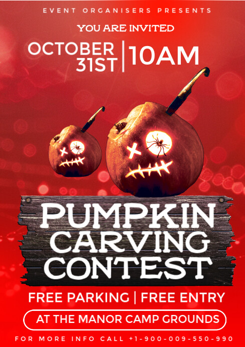 Red Maximalist Pumpkin Carving Flyers A3 Template | PosterMyWall