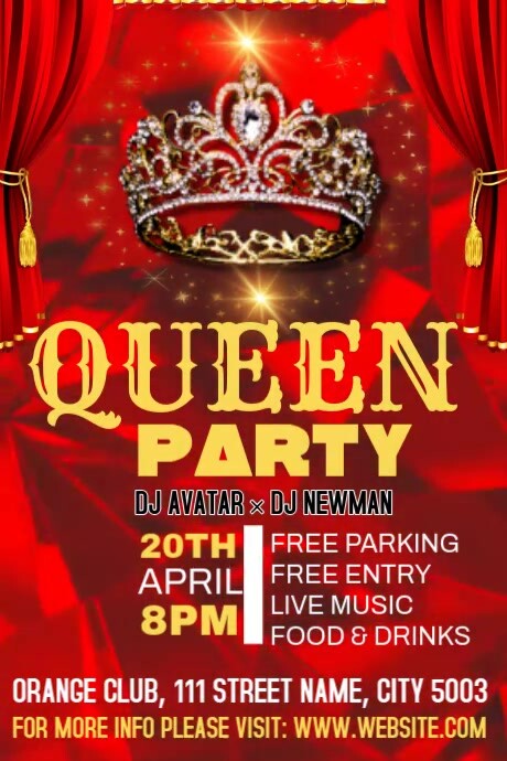Red Maximalist Queens Party Ads Poster Template | PosterMyWall