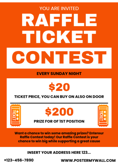 Red Maximalist Raffle Ticket Competition Inivitation A4 Template ...