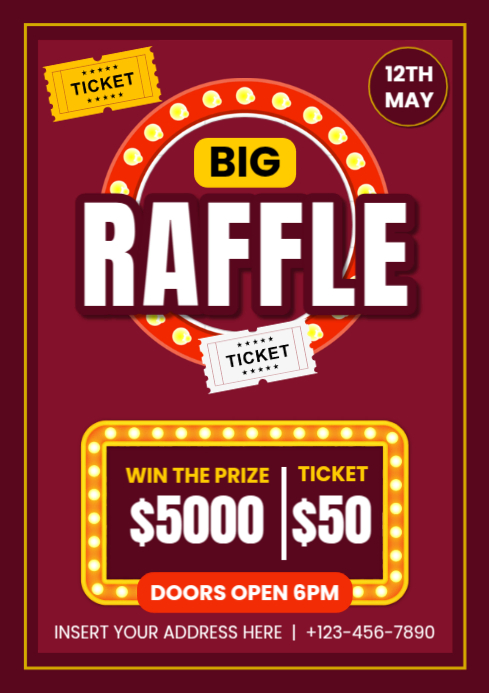 Modèle Red Maximalist Raffle Ticket Contest Invitation A4 | PosterMyWall