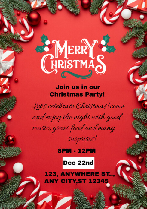 Copy of Red Maximalist Red And Green Christmas Party Template A4 ...