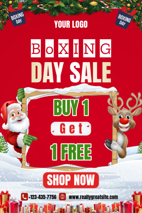 Red Maximalist Red And White Boxing Day Sales Flyer Poster Template ...