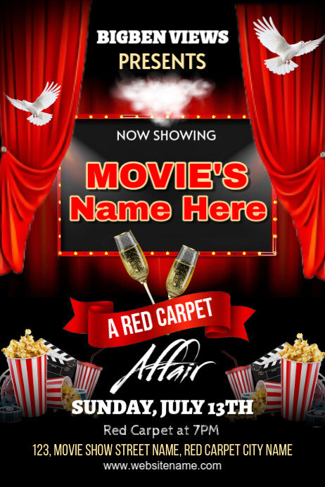Red Maximalist Red Carpet Movie Night Mockup Poster Template | PosterMyWall
