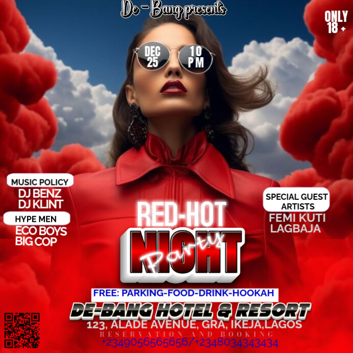 Red Maximalist Red Hot Night Instagram Post Template | PosterMyWall