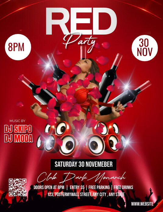 Plantilla de Red Maximalist Red Party Flyer (us Letter) | PosterMyWall