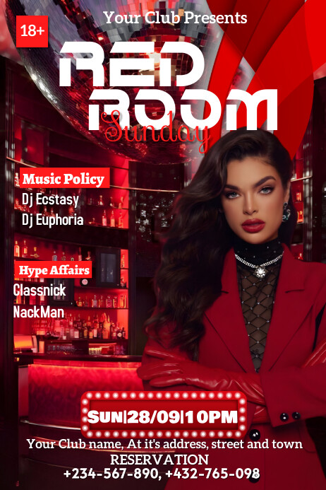Plantilla de Red Maximalist Red Room Club Party Poster | PosterMyWall