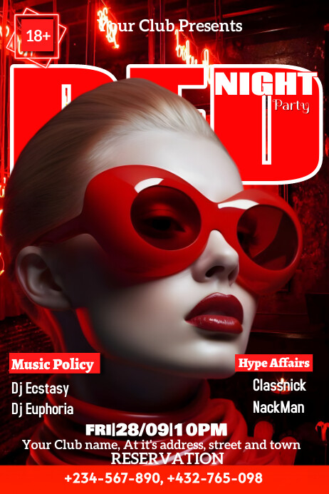 Red Maximalist Red Room Club Party Poster Template | PosterMyWall